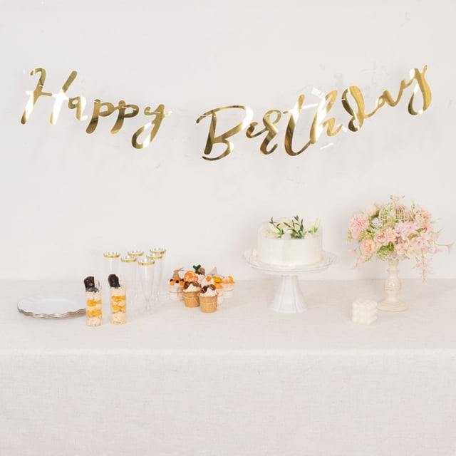 Efavormart 10ft Pre-Strung Metallic Gold Foil "Happy Birthday" Banner ...
