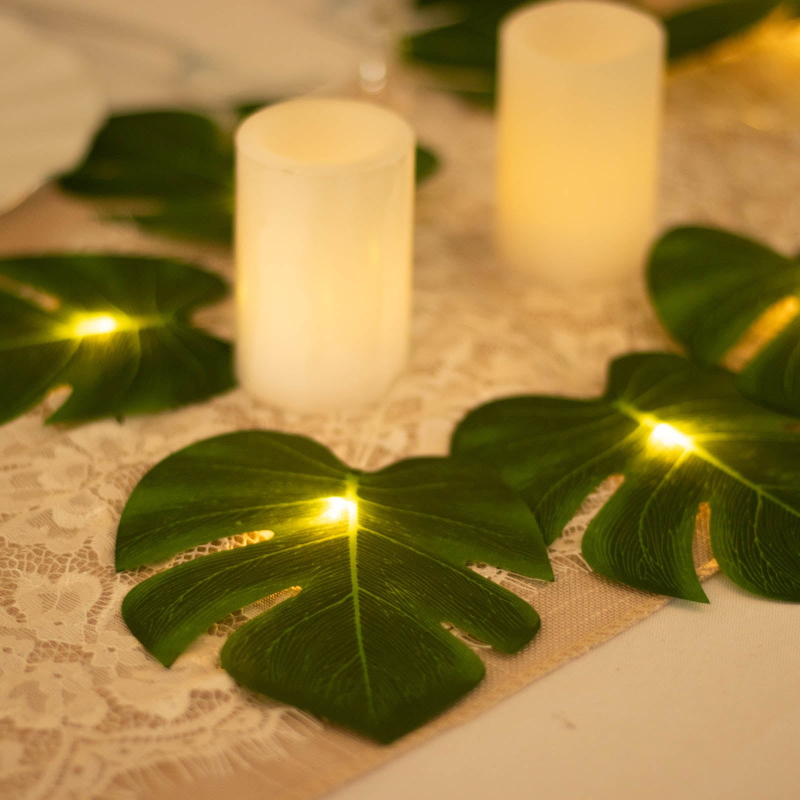 Efavormart 10ft Warm White LED Artificial Monstera Leaf Garland String ...