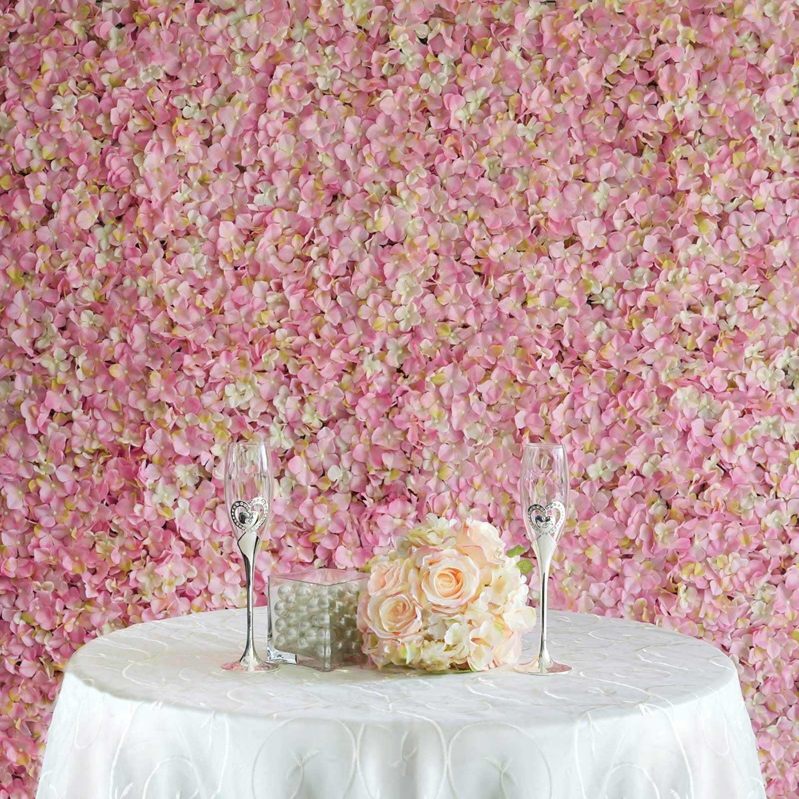 Efavormart 11 Sq ft. UV Protected Pink/Cream Hydrangea Flower Wall Mat ...