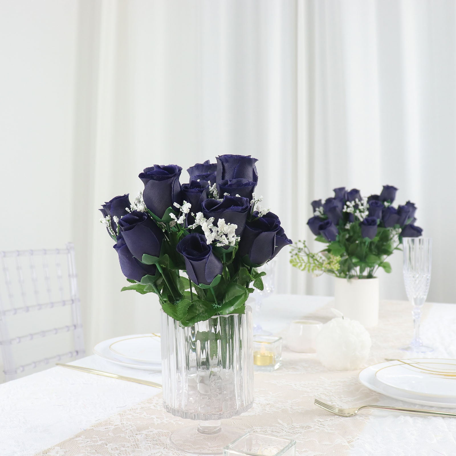 Efavormart 12 Bushes | Navy Blue Artificial Premium Silk Flower Rose ...