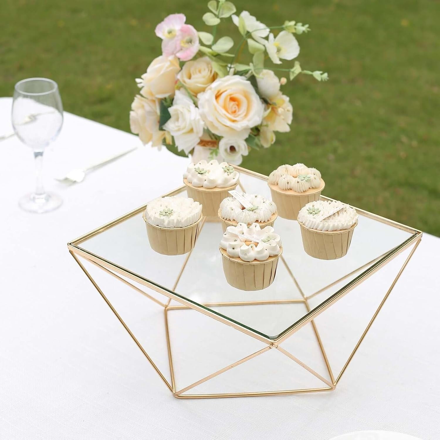 Efavormart 12" Gold Metal Geometric Cake Stand Gold Cake Riser with ...