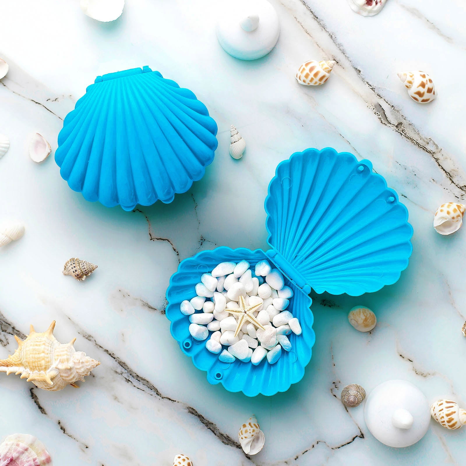 Efavormart 12 Pack | 3.5" Blue Fillable Seashell Favor Boxes, Favor ...
