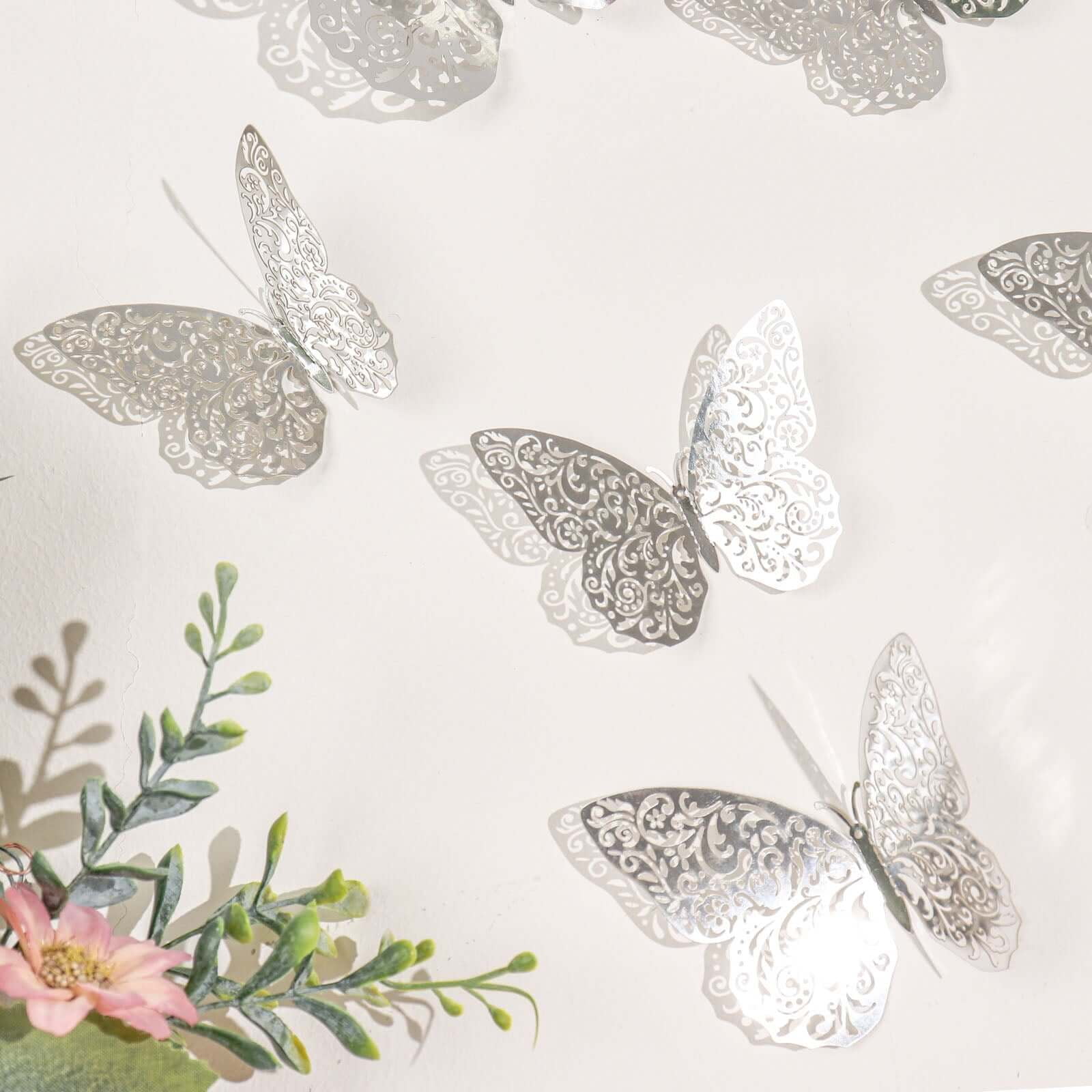 eFavormart Silver Butterfly Wall Decals, 3D Removable Mural Stickers ...