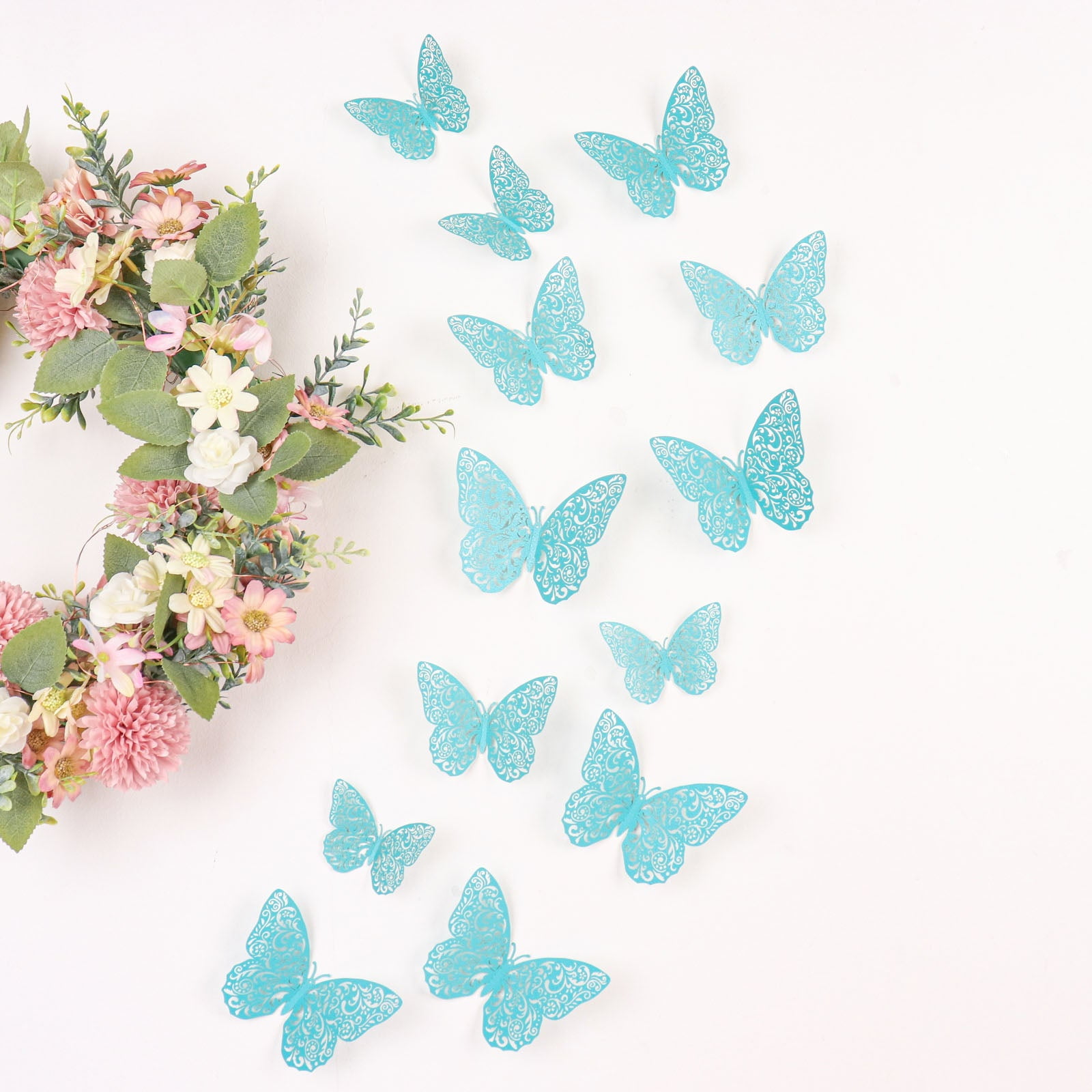 Efavormart 12 Pack | 3D Turquoise Butterfly Wall Decals DIY Removable ...