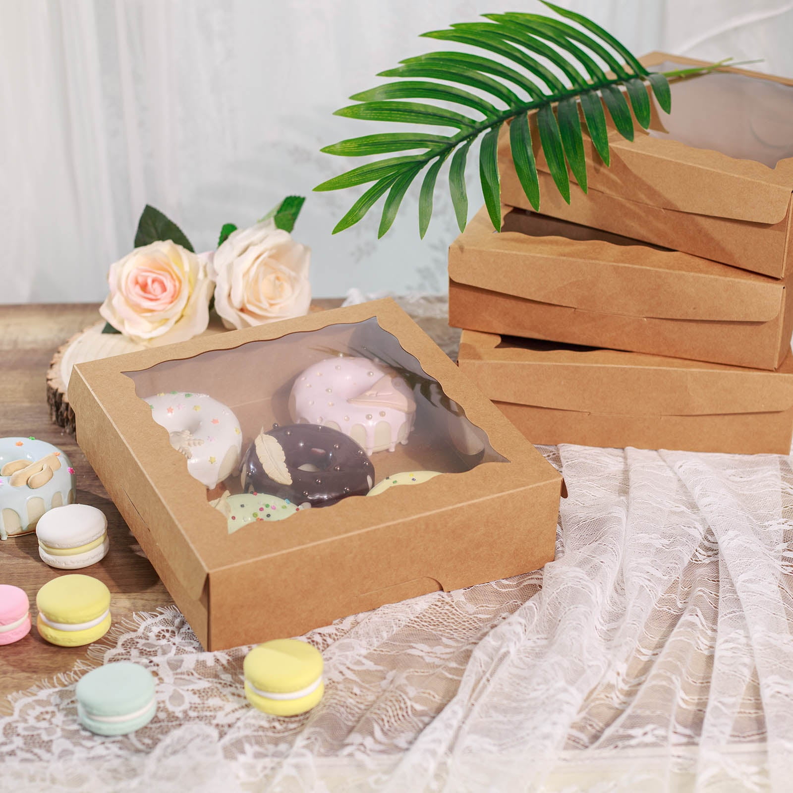 Efavormart 12 Pack | 9"x9"x2" Brown Cake Boxes with Window, Disposable ...