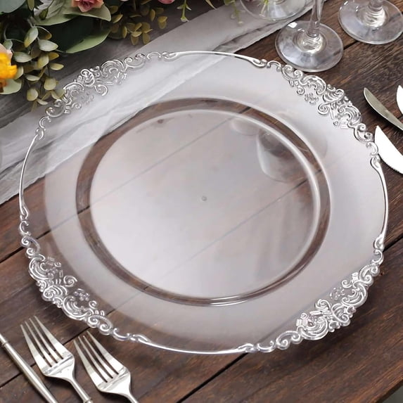 Efavormart 12-Pack Acrylic Charger Plates 13" Round Clear with Silver ...