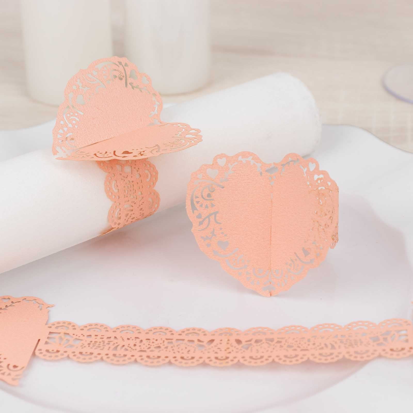 Efavormart 12 Pack Blush Shimmery Laser Cut Heart Paper Napkin Rings ...