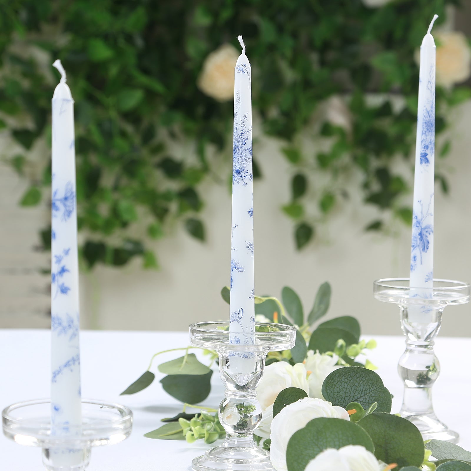 Efavormart 12 Pack French Toile Wax Taper Candles White and Blue ...