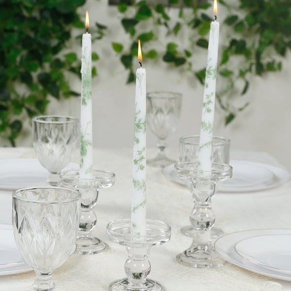 Efavormart 12 Pack French Toile Wax Taper Candles White and Sage Green ...