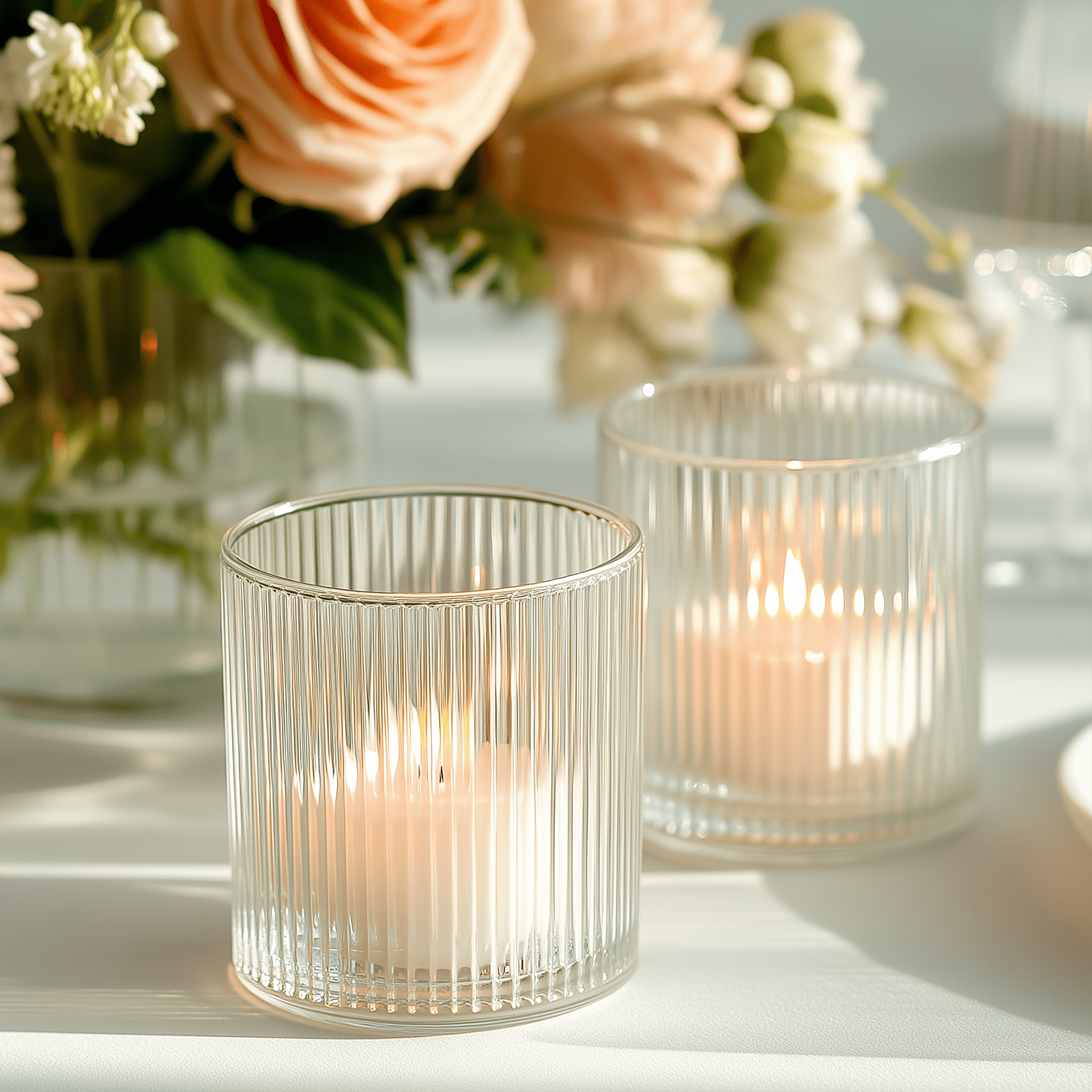 Efavormart 12 Pack Glass Votive Candle Holders – Clear, 2.5" Ribbed ...