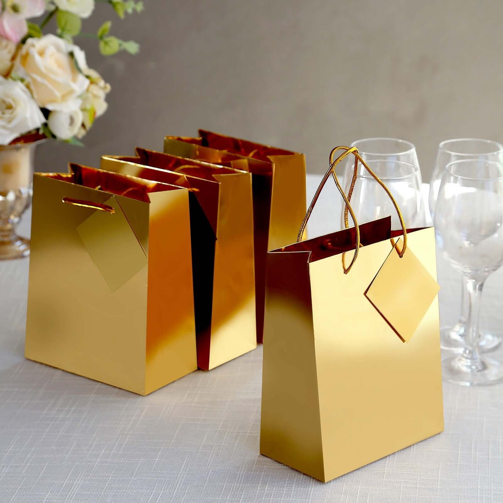 Efavormart 12 Pack Gold Foil Paper Gift Bags with Handles For Party ...