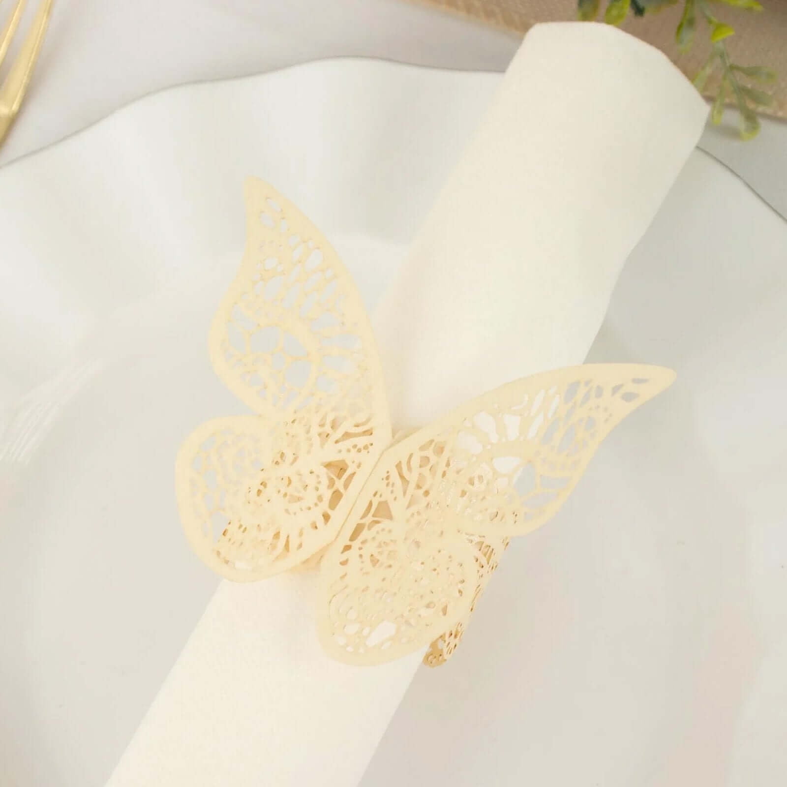 Efavormart 12 Pack | Ivory Shimmery Laser Cut Butterfly Paper Napkin ...
