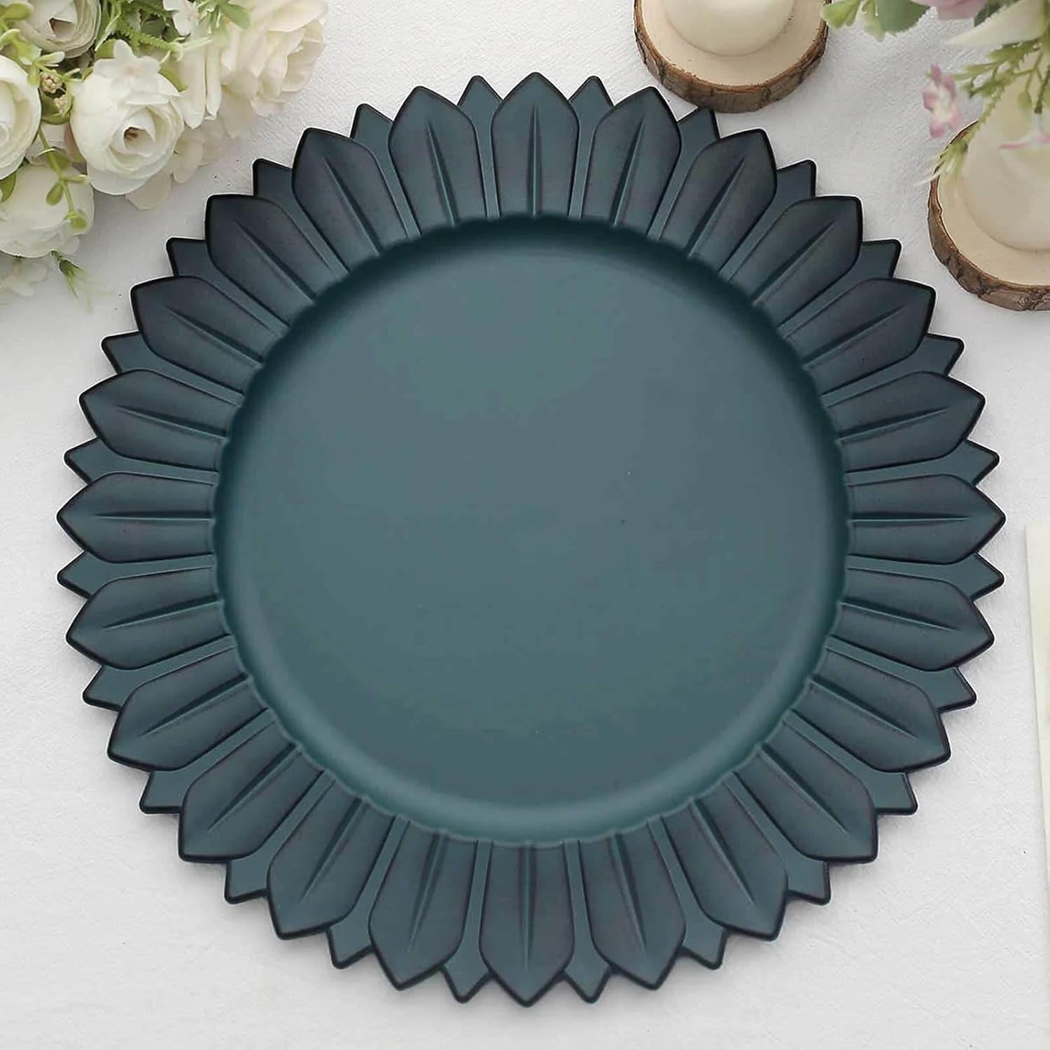 Efavormart 12-Pack Plastic Charger Plates 13" Round Teal with Sunflower ...