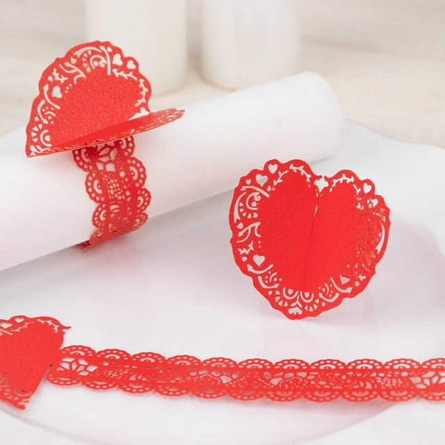 Efavormart 12 Pack Red Shimmery Laser Cut Heart Paper Napkin Rings with ...