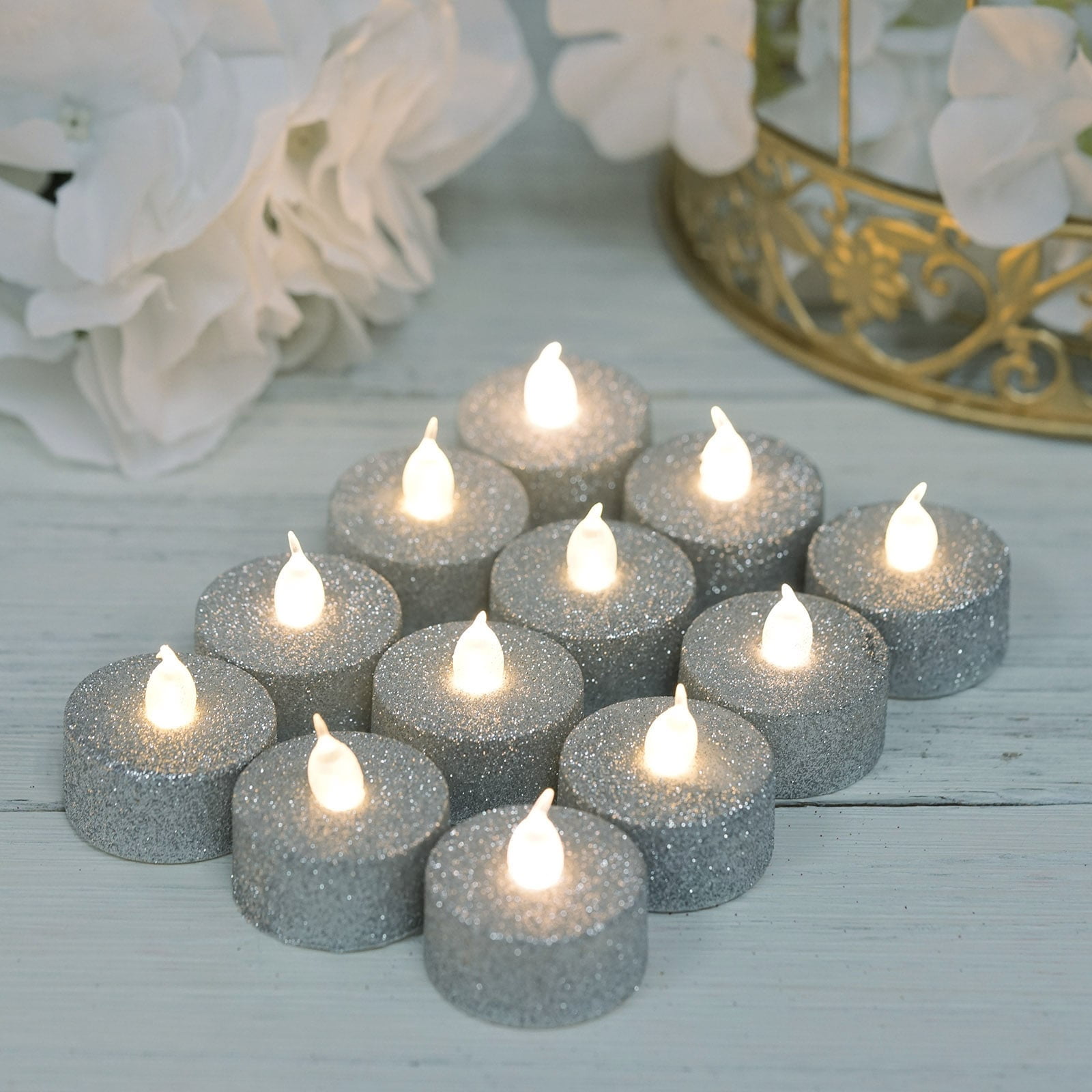 Efavormart 12 Pack - Silver Glitter Flameless LED Candles - Battery ...