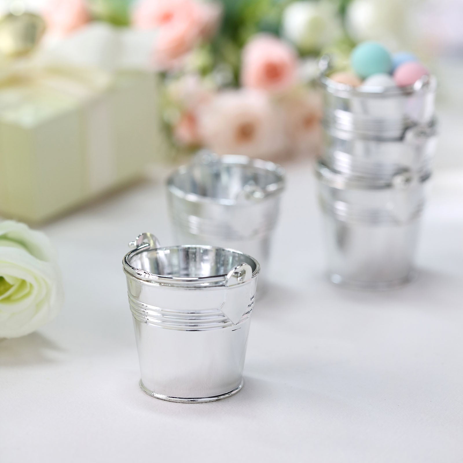 Efavormart 12 Pack | Silver Pail Bucket Party Favor Candy Gift Boxes ...