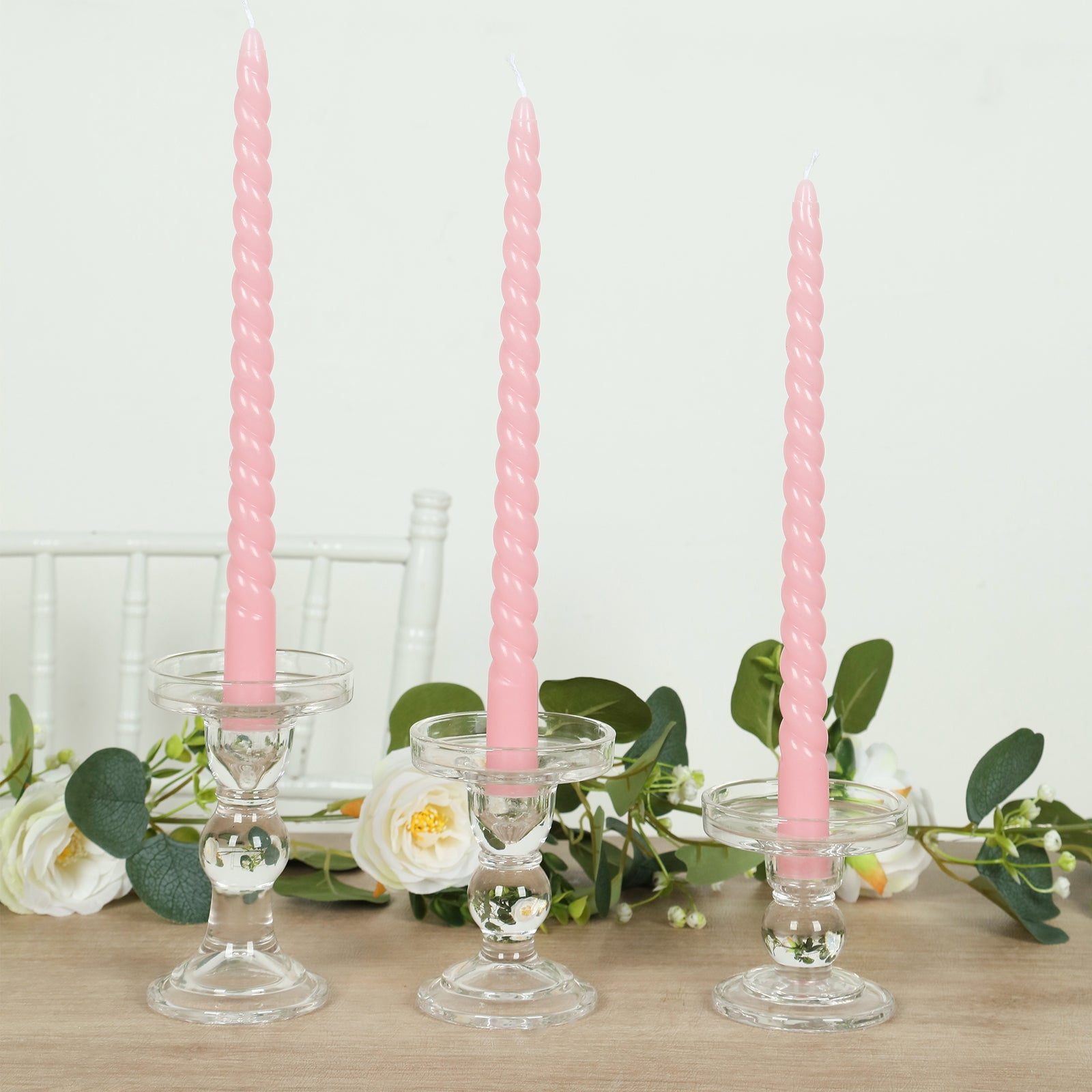 Efavormart 12-Pack Taper Candles 11" Spiral Long Burn Wick Design Pink ...
