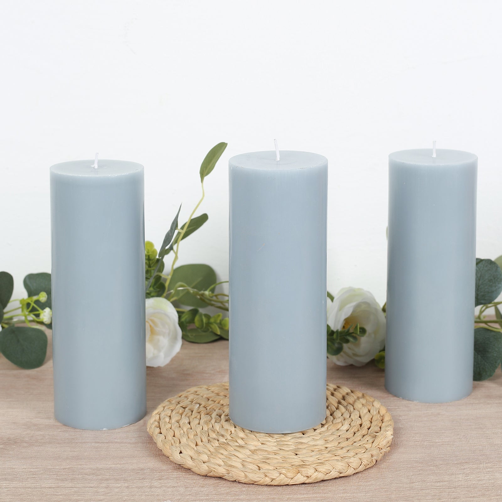 Efavormart 12-Pack Unscented Pillar Candles – Dripless 3"x8" Dusty Blue ...