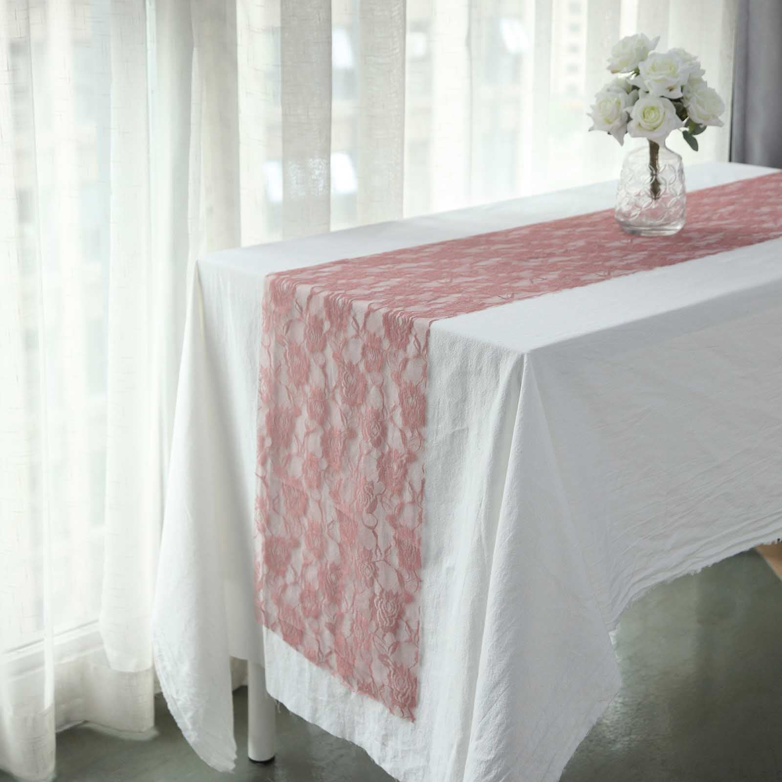 Efavormart 12"X108" Dusty Rose Vintage Rose Flower Lace Table Runner ...