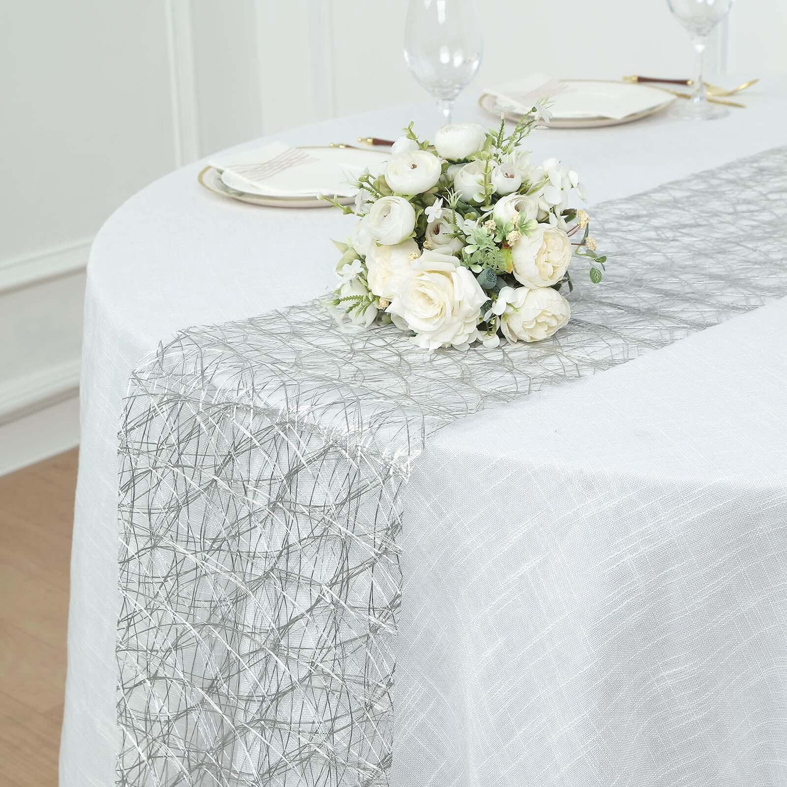 Efavormart 12”X108" Metallic Silver Non-Woven Fiberweb Polyester Table ...