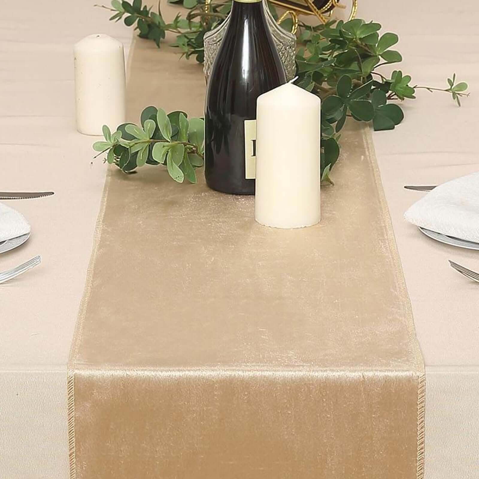 Efavormart 12" x 107" Champagne Premium Velvet Table Runner For Wedding ...