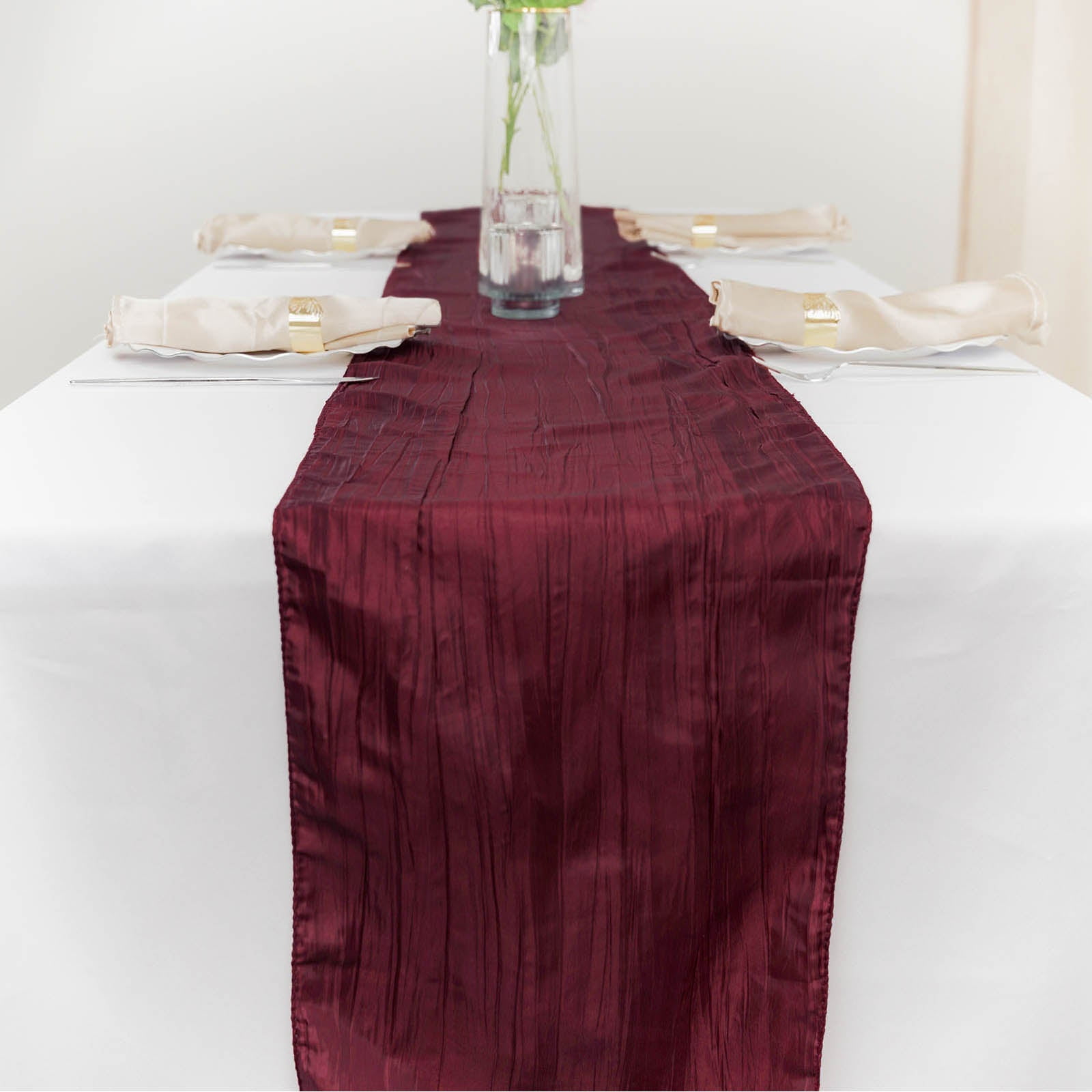 Efavormart 12" x 108" Burgundy Accordion Crinkle Taffeta Table Runner ...
