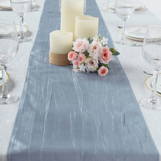 Efavormart 12" x 108" Dusty Blue Accordion Crinkle Taffeta Table Runner ...