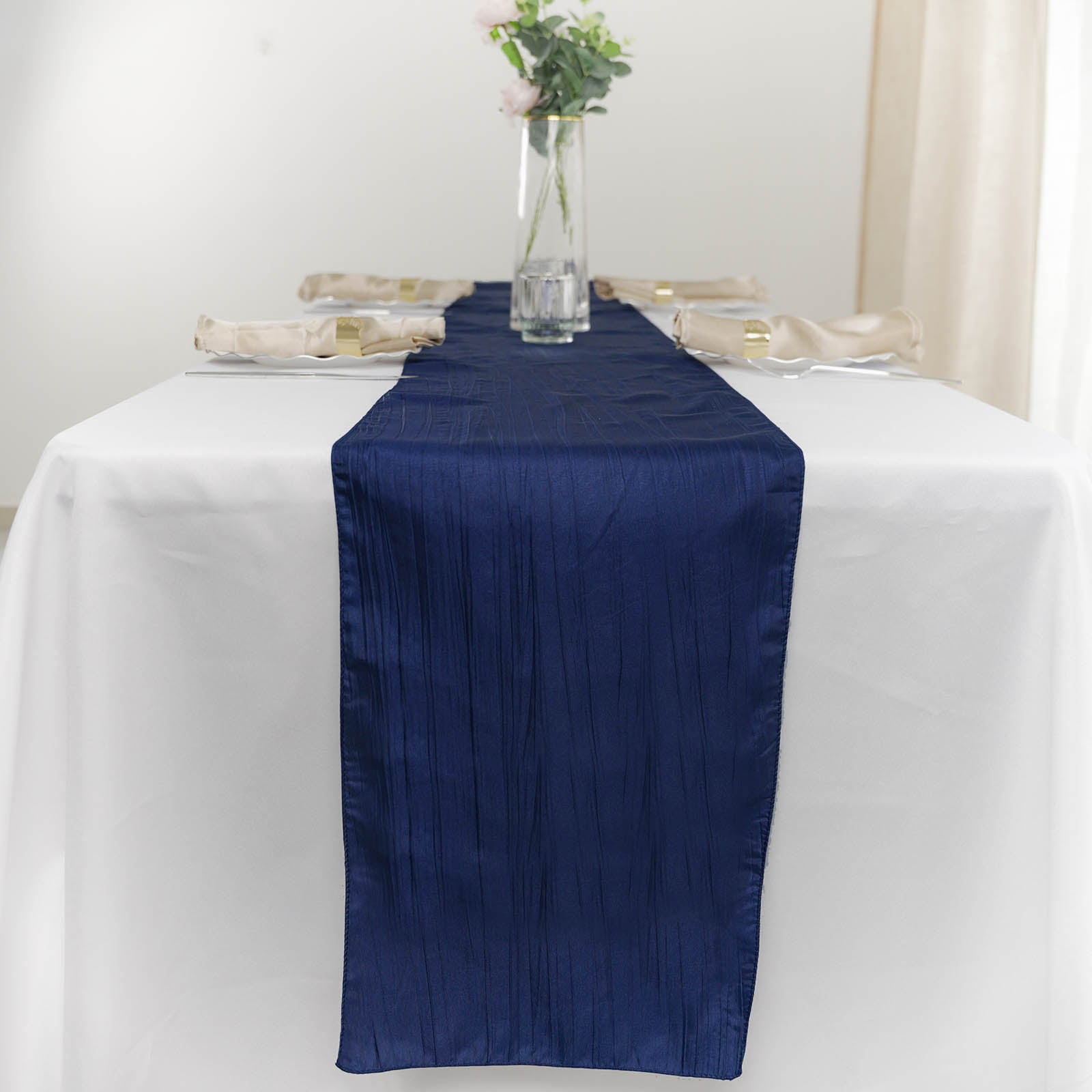 Efavormart 12" x 108" Navy Blue Accordion Crinkle Taffeta Table Runner ...