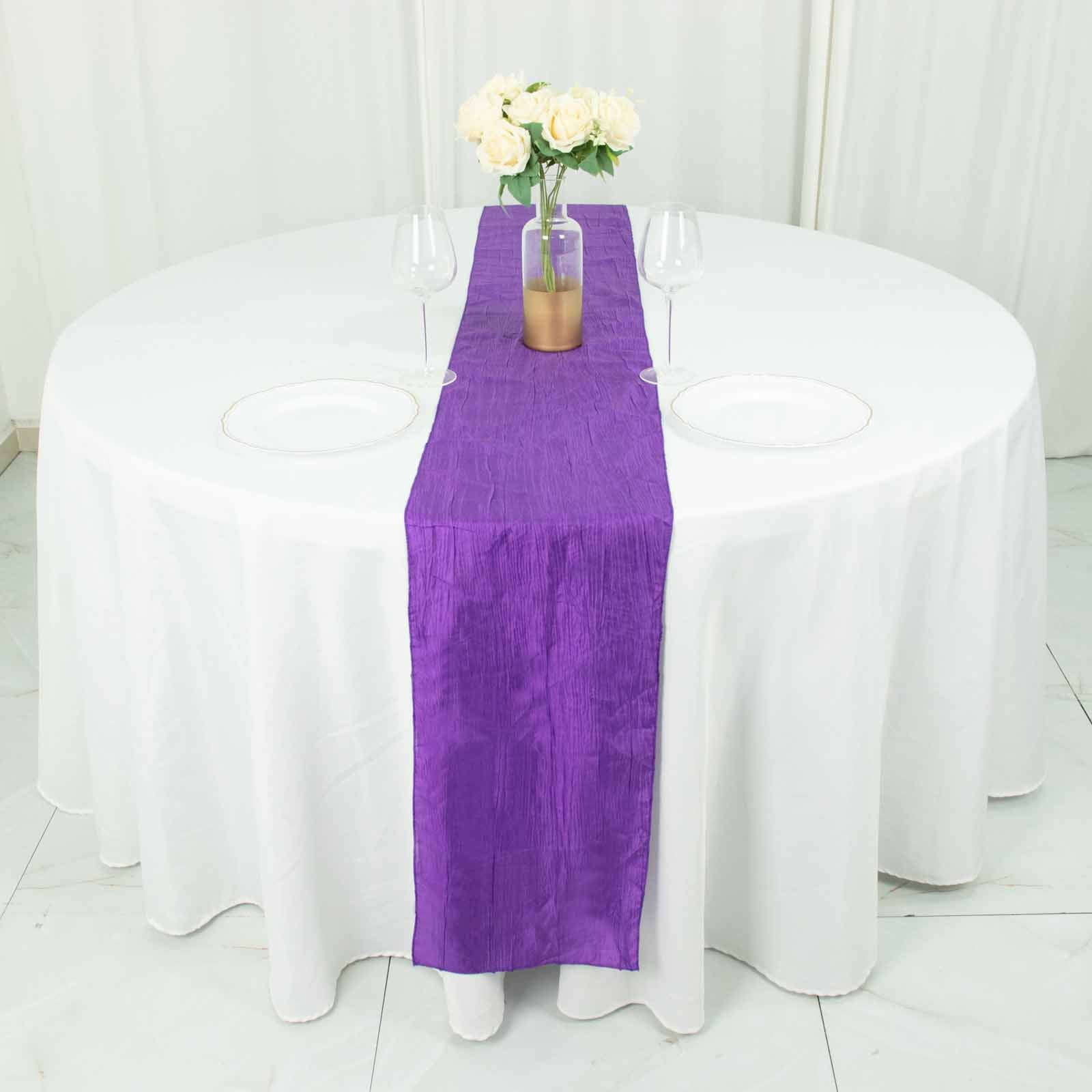 Efavormart 12" x 108" Purple Accordion Crinkle Taffeta Table Runner ...