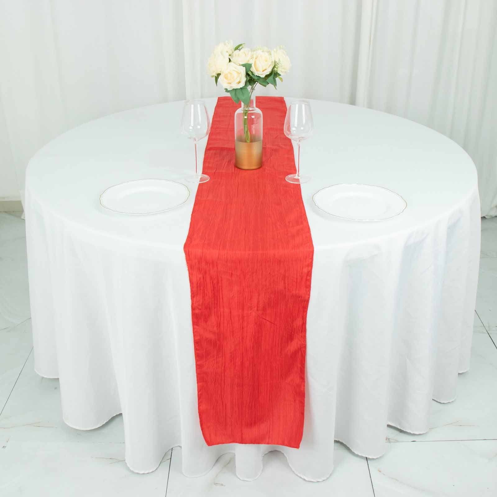 Efavormart 12" x 108" Red Accordion Crinkle Taffeta Table Runner ...