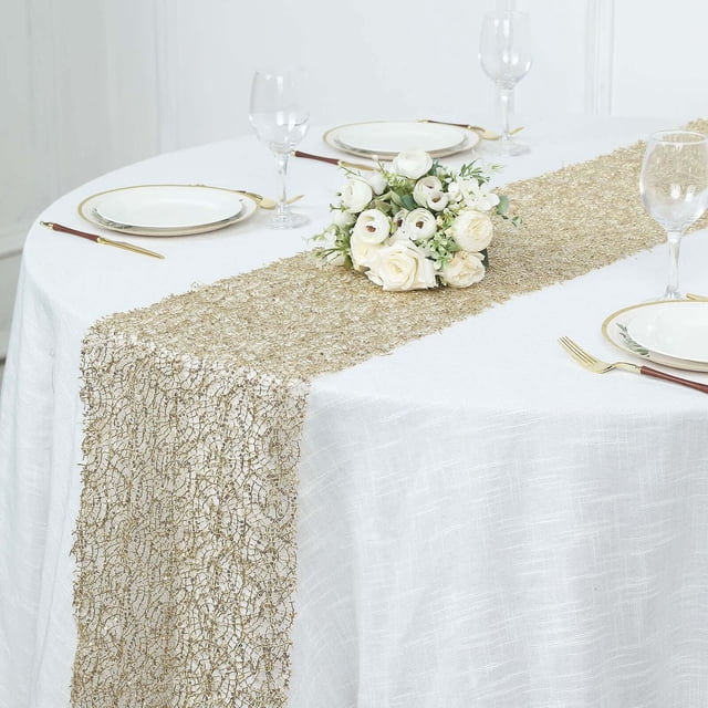 Efavormart 12"x108" Gold Sequin Mesh Schiffli Lace Table Runner ...