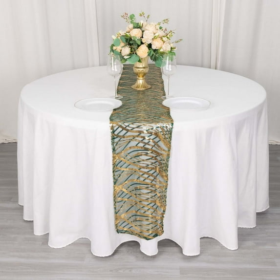 Efavormart 12"x108" Hunter Emerald Green Gold Wave Mesh Table Runner ...
