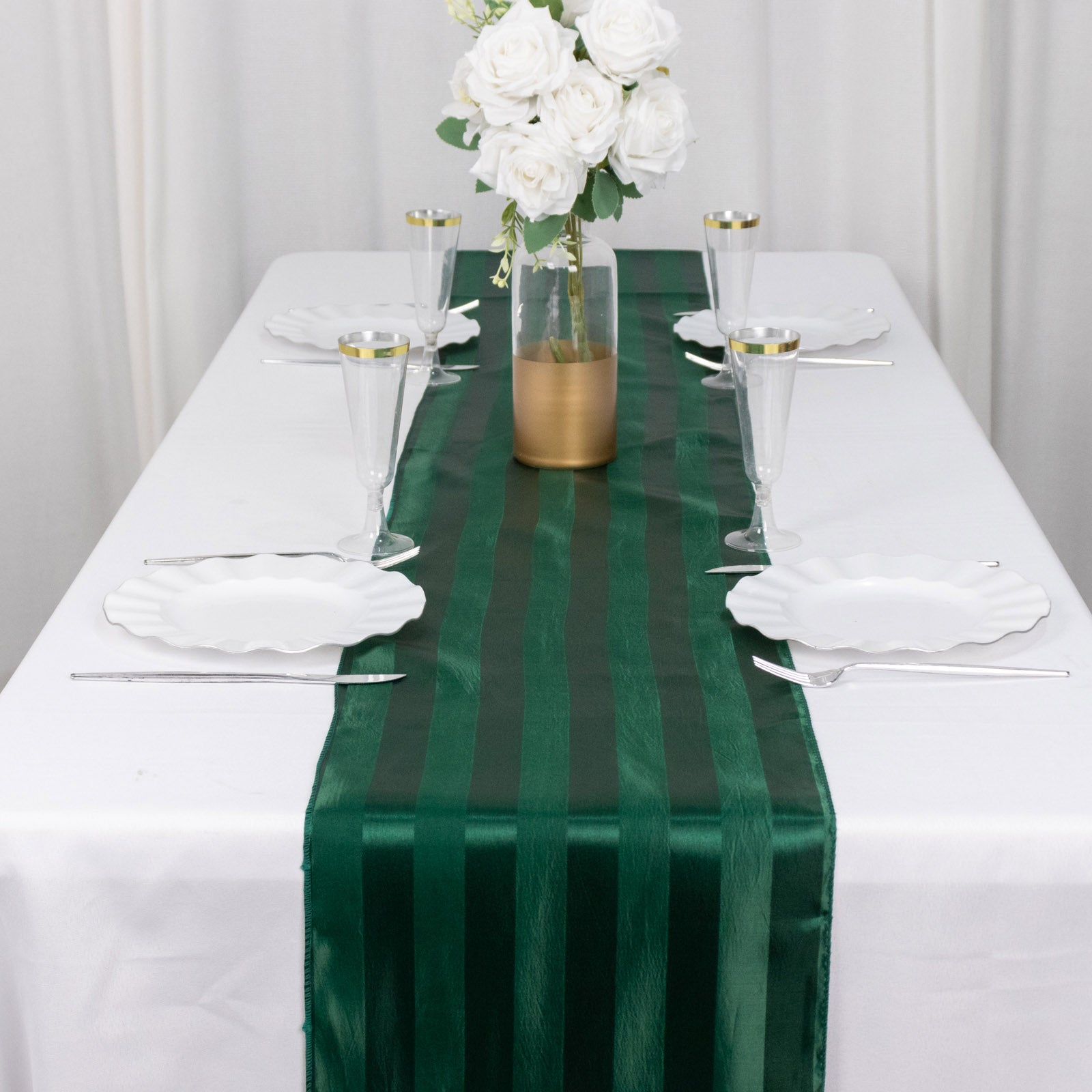 Efavormart 12"x108" Hunter Emerald Green Satin Stripe Table Runner ...