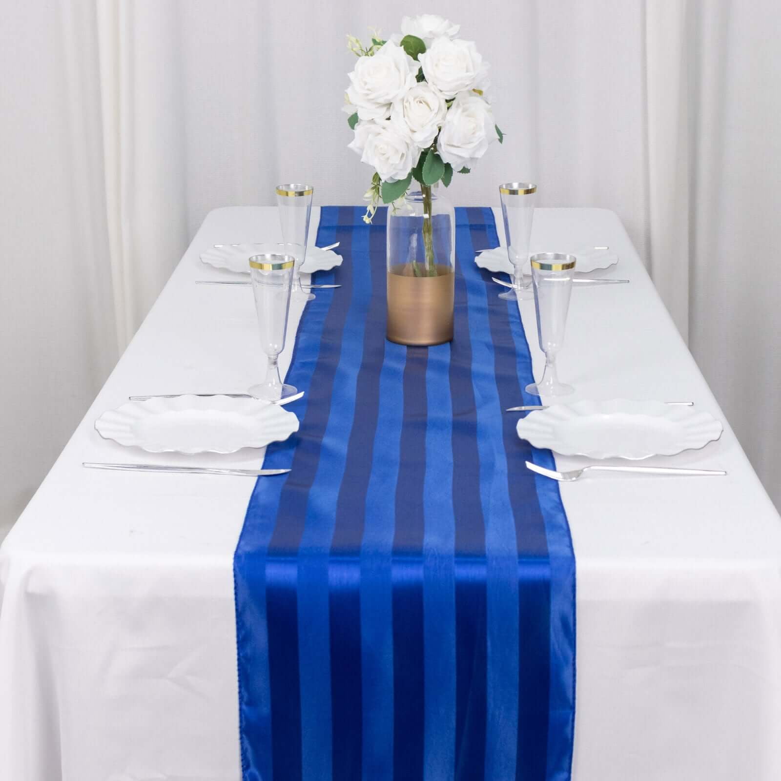 Efavormart 12"x108" Royal Blue Satin Stripe Table Runner, Elegant ...
