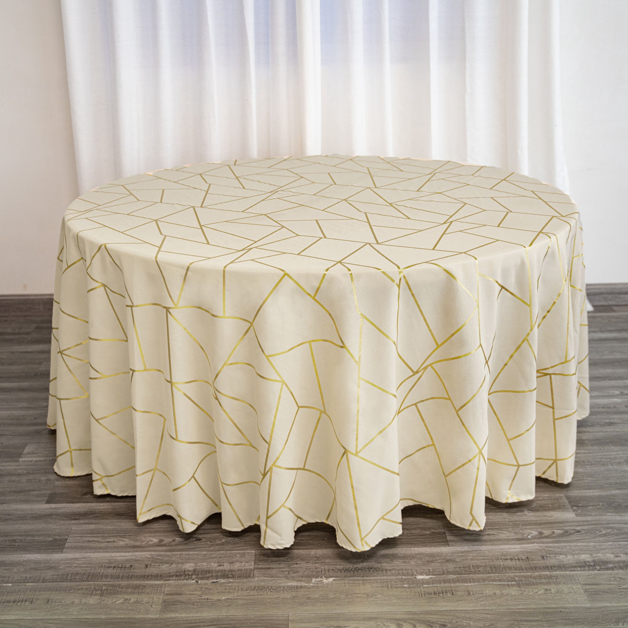 Efavormart 120" Beige Round Polyester Tablecloth With Gold Foil ...