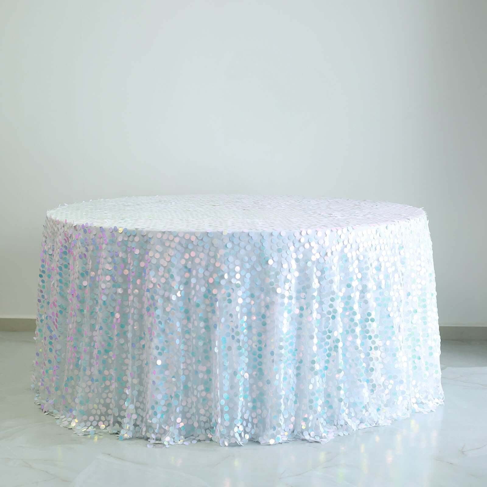 Efavormart 120" Big Payette Iridescent Blue Sequin Round Tablecloth Premium Collection Table ...