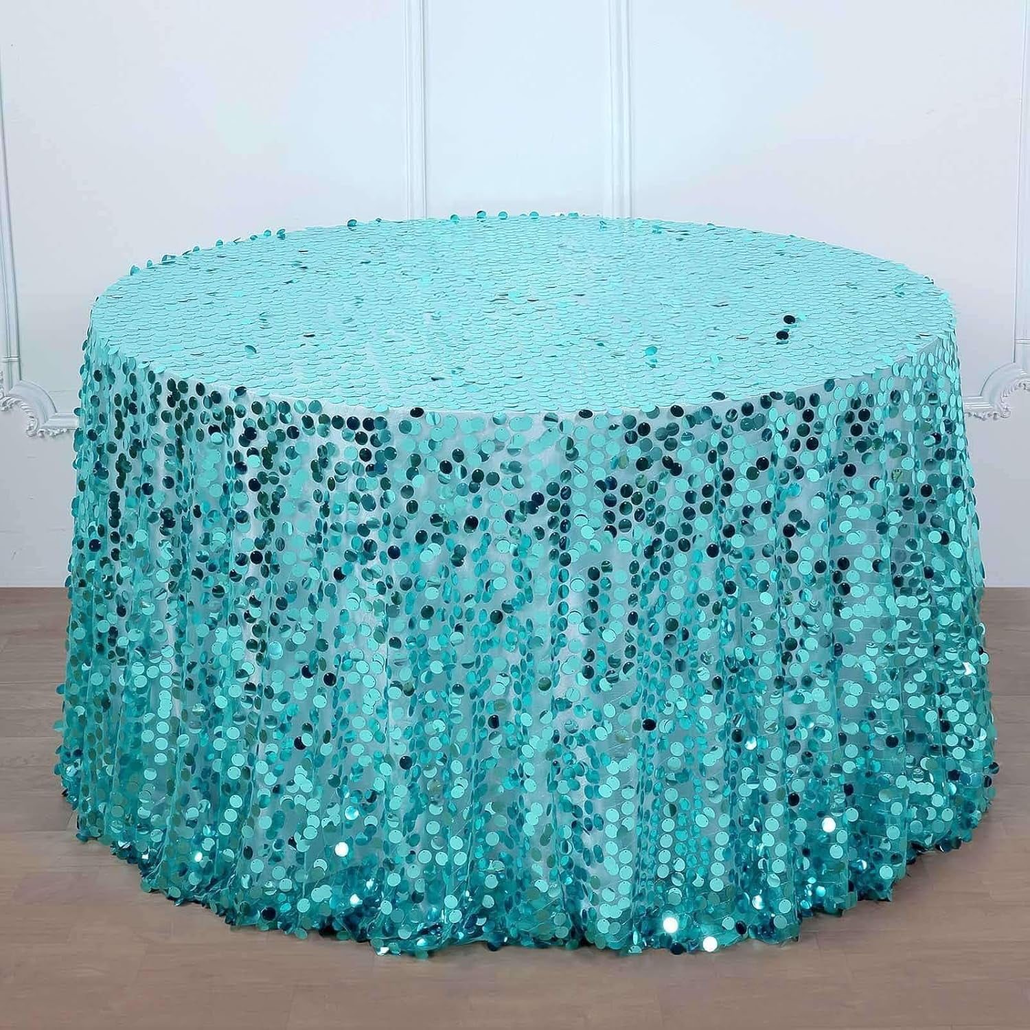 Efavormart 120" Big Payette Turquoise Sequin Round Tablecloth Premium Collection Table Cover ...