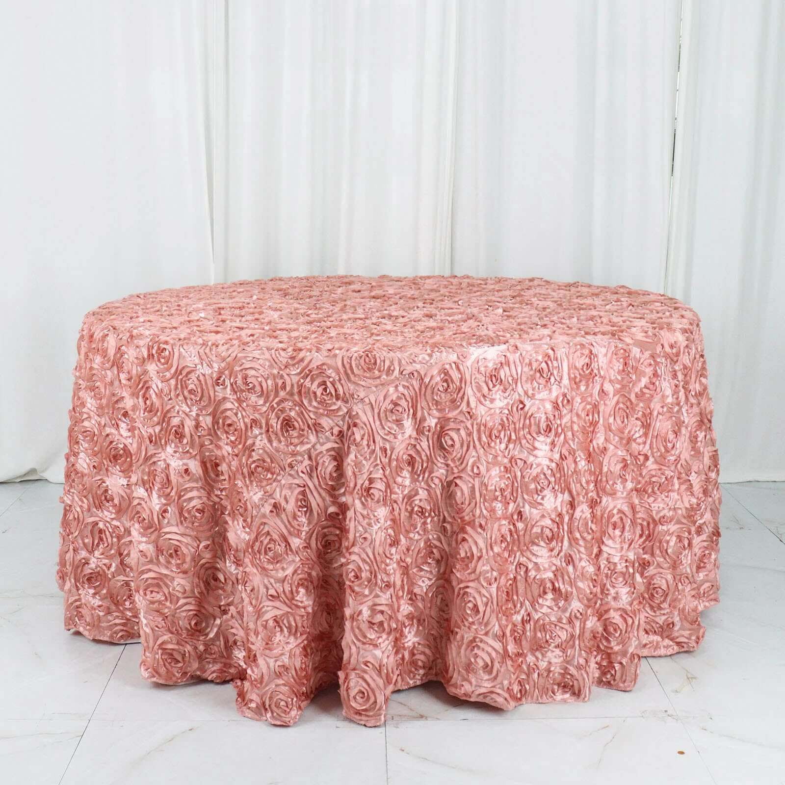 Efavormart 120" Dusty Rose Grandiose 3D Rosette Satin Round Tablecloth ...