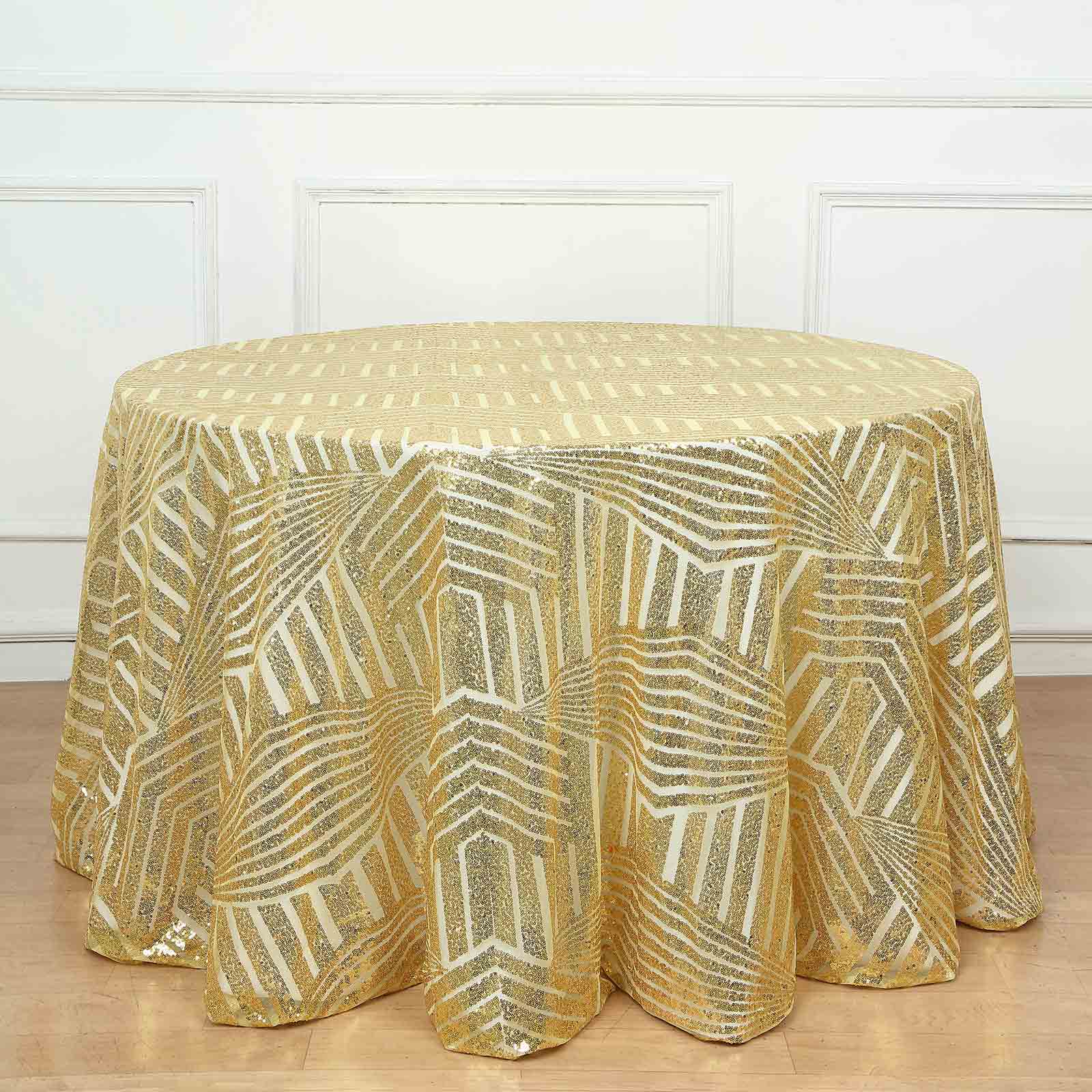 Efavormart 120" Gold Sparkly Sequin Geometric Tulle Round Tablecloth ...