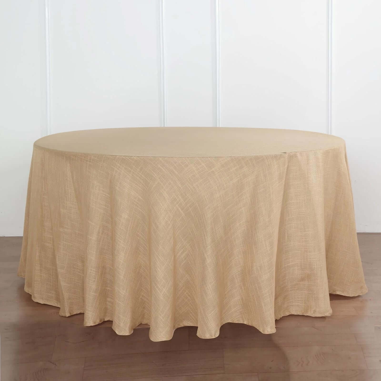 Efavormart 120" Natural Premium Faux Linen Round Tablecloth | Textured ...