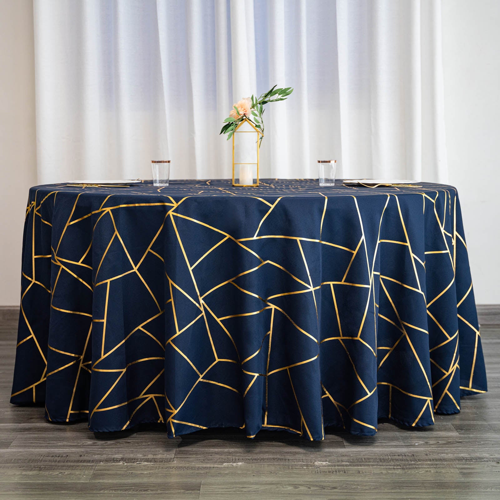 Efavormart 120" Navy Blue Round Polyester Tablecloth With Gold Foil ...
