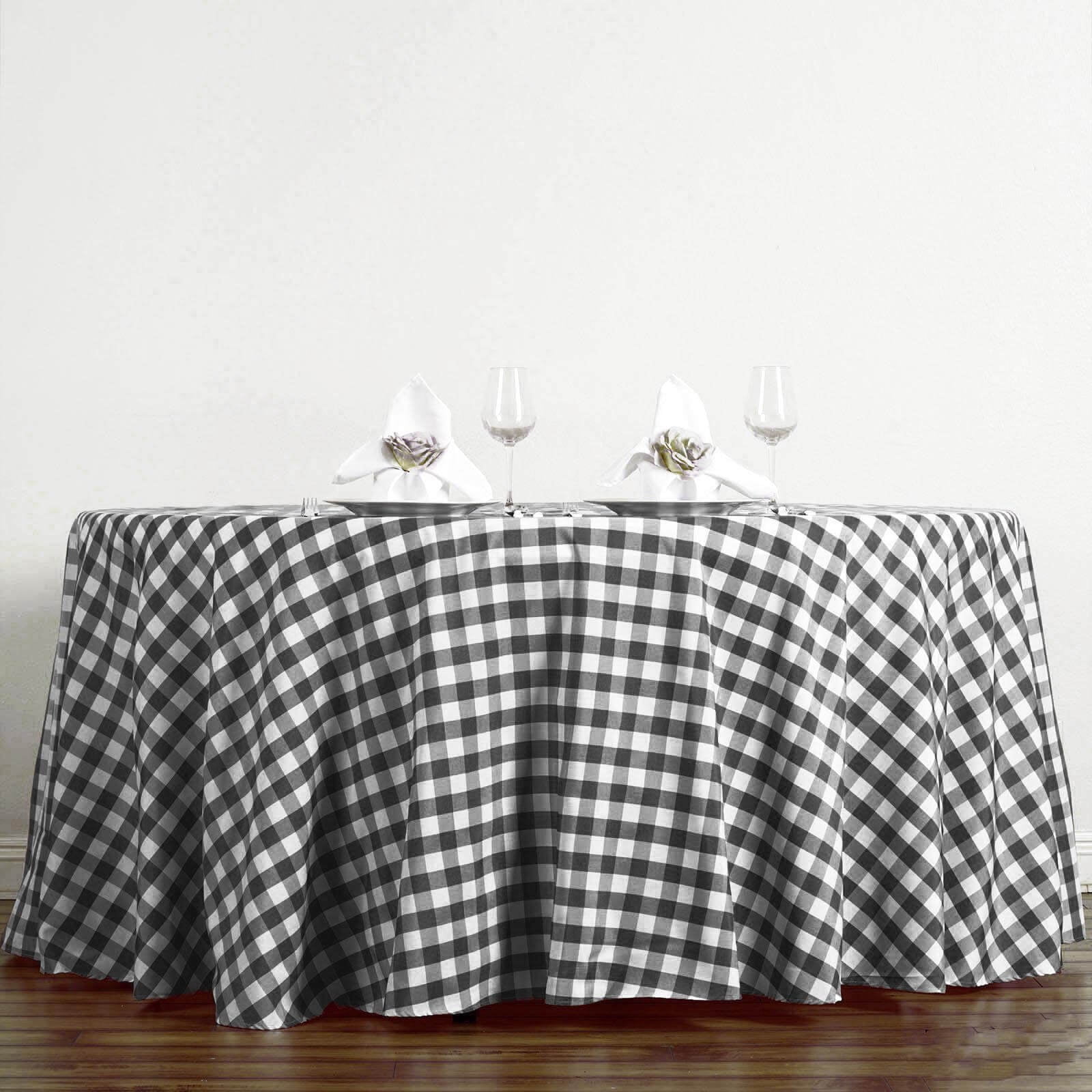 Efavormart 120" Round Checkered Tablecloth, Black/White, Premium ...