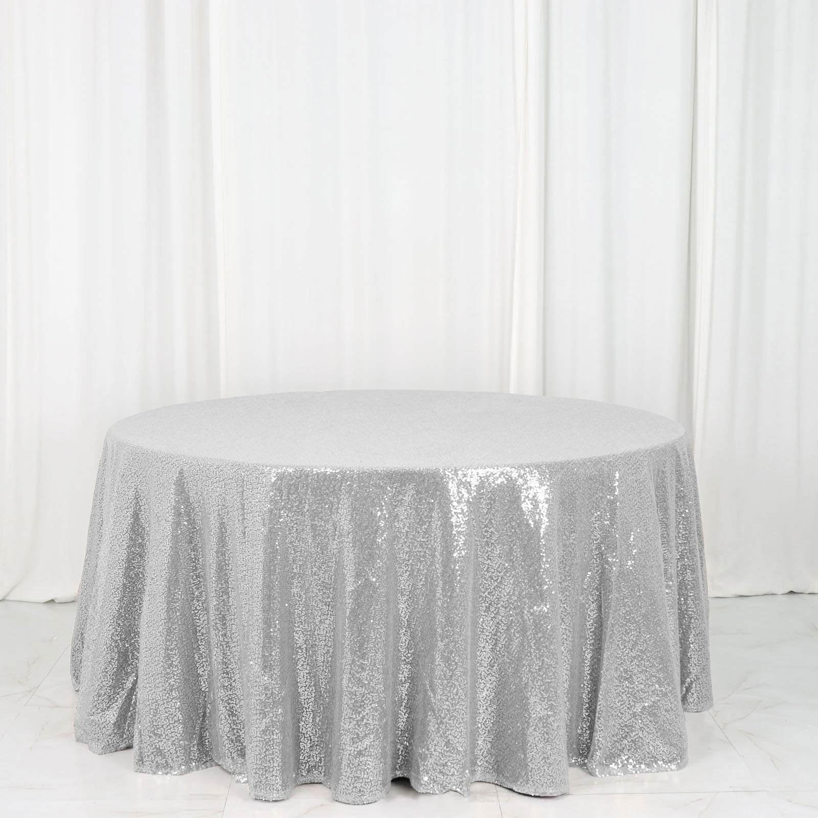 Efavormart 120" Wholesale Premium Silver Table Cover Sparkly SEQUIN ...