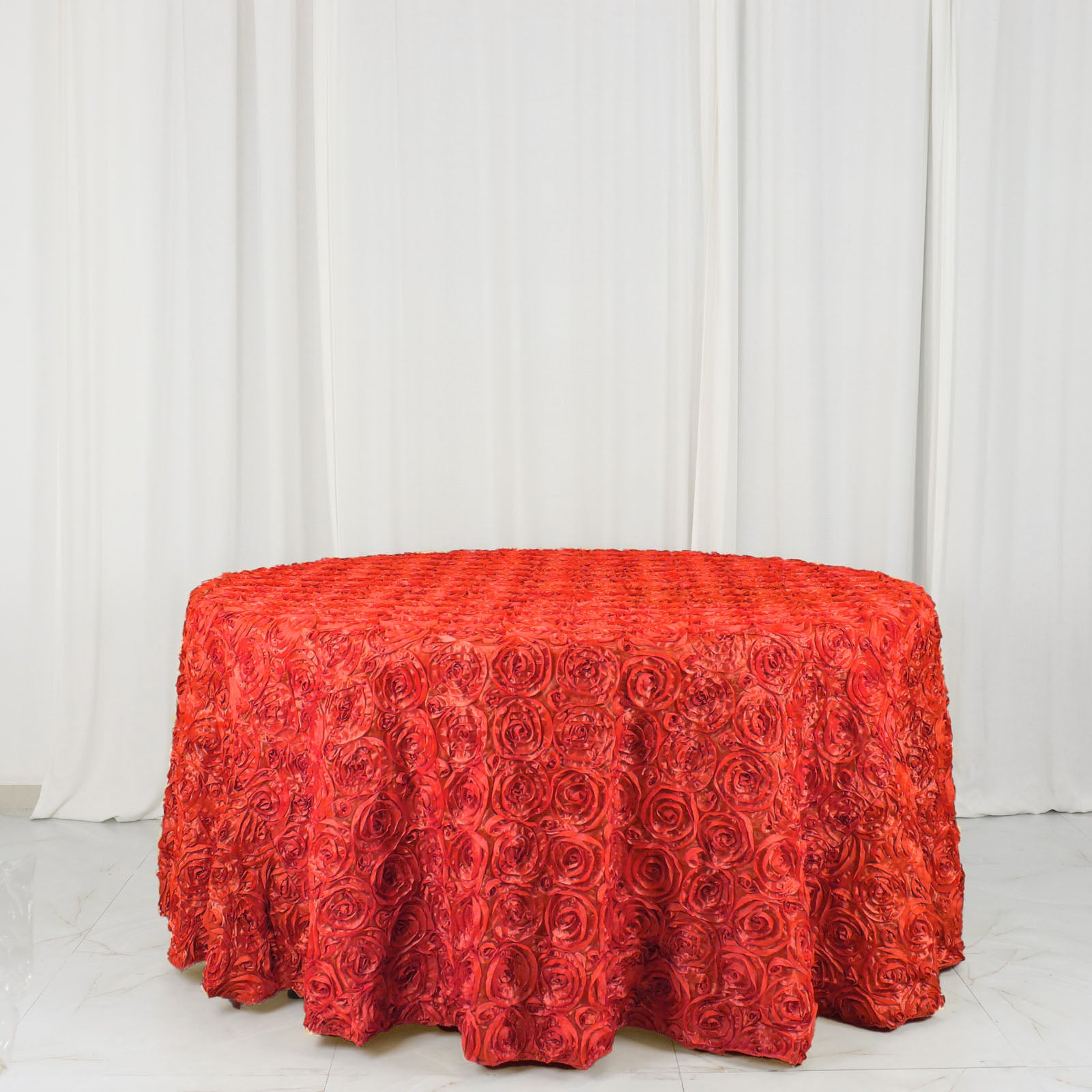 Efavormart 120" Wholesale Round Table Cover RED Grandiose Rosette 3D Satin Tablecloth For ...
