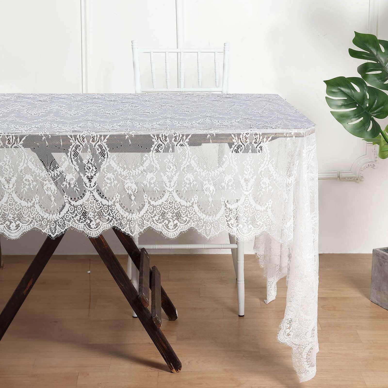 Efavormart 120"x60" White Premium Lace Rectangle Tablecloth Vintage ...