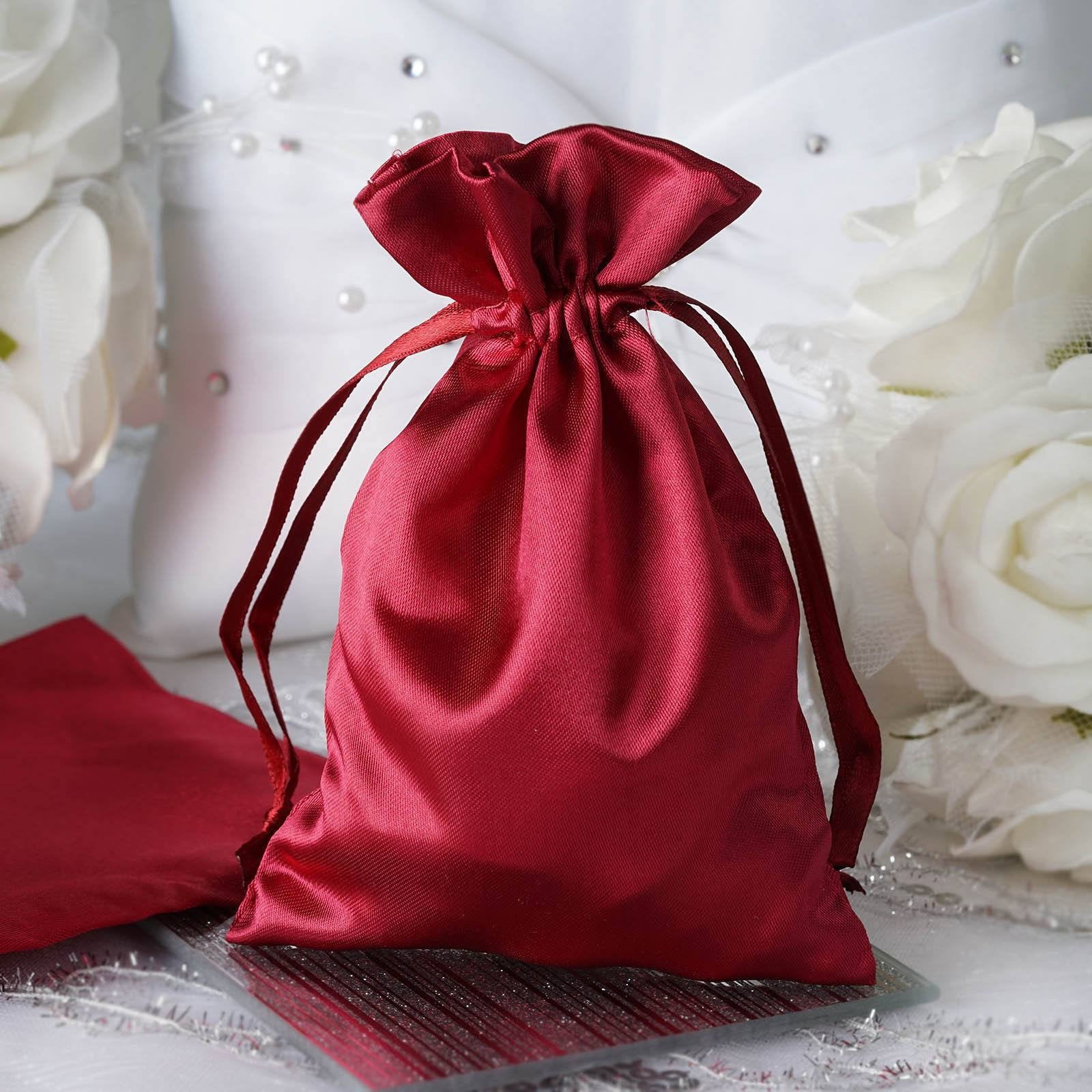 Efavormart 12PCS BURGUNDY Satin Gift Bag Drawstring Pouch Wedding ...