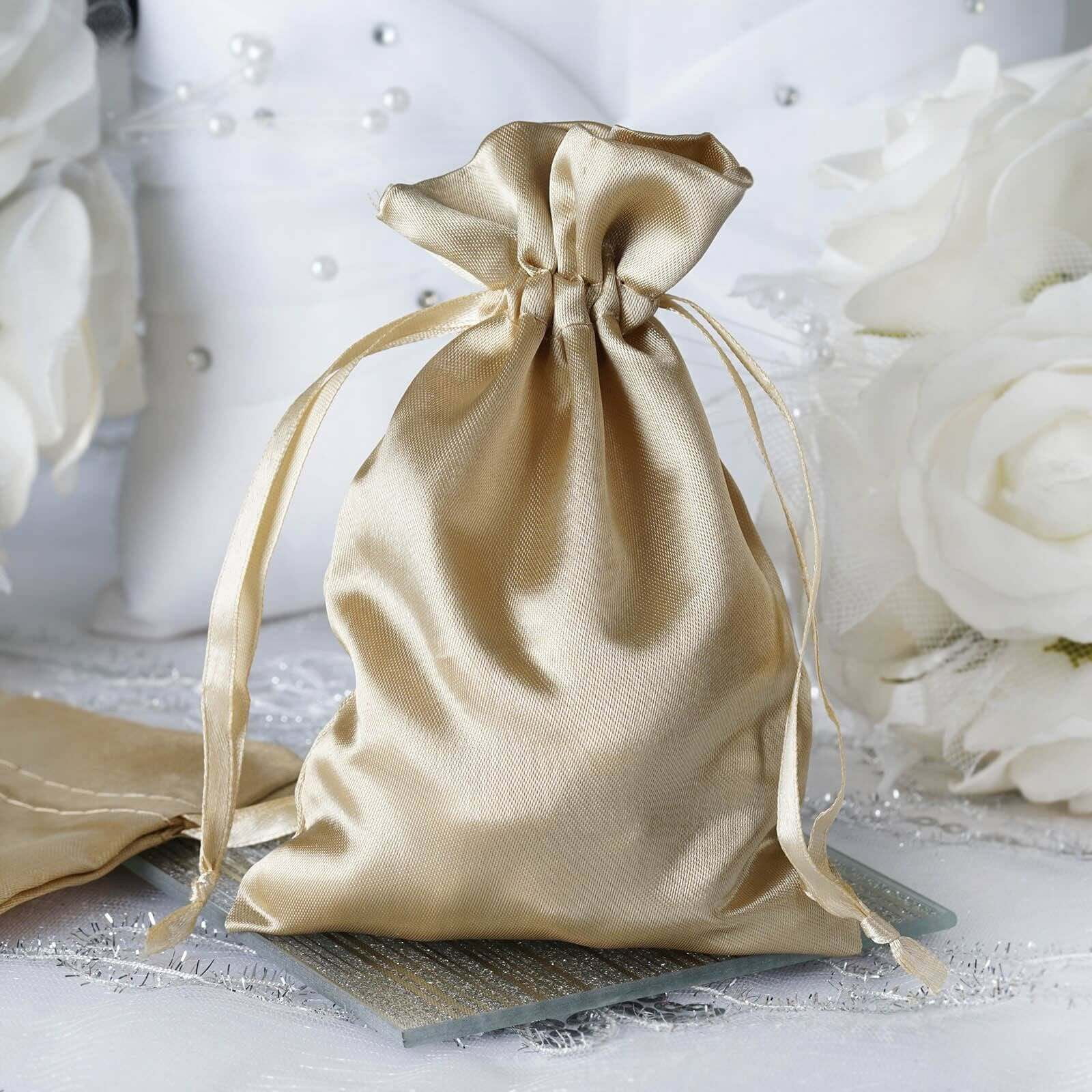 eFavormart 12PCS Champagne Satin Gift Bags, Drawstring Pouch, Wedding ...