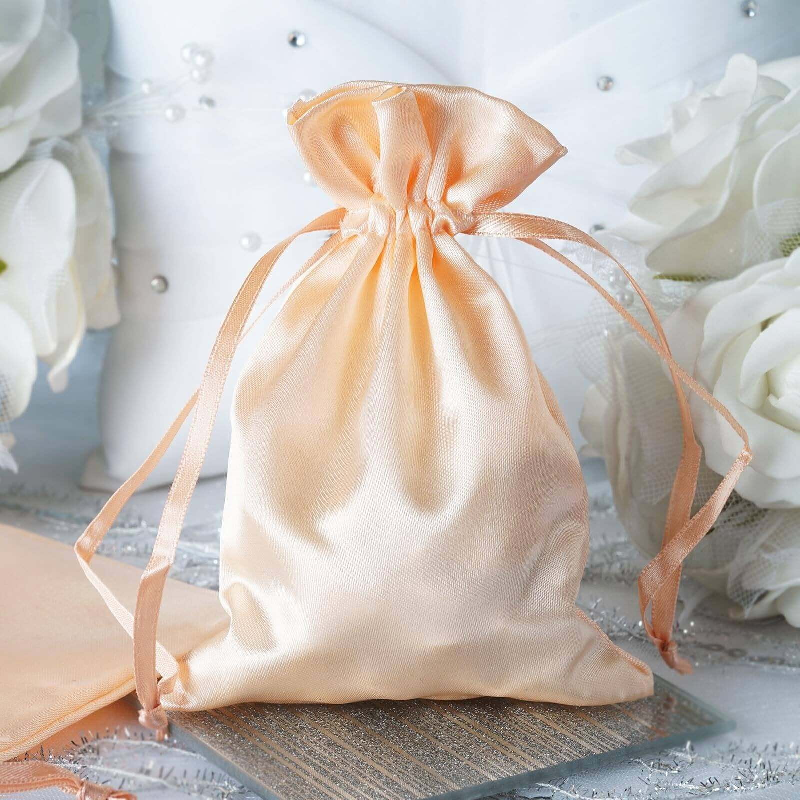 Efavormart 12PCS PEACH Satin Gift Bag Drawstring Pouch Wedding Favors ...