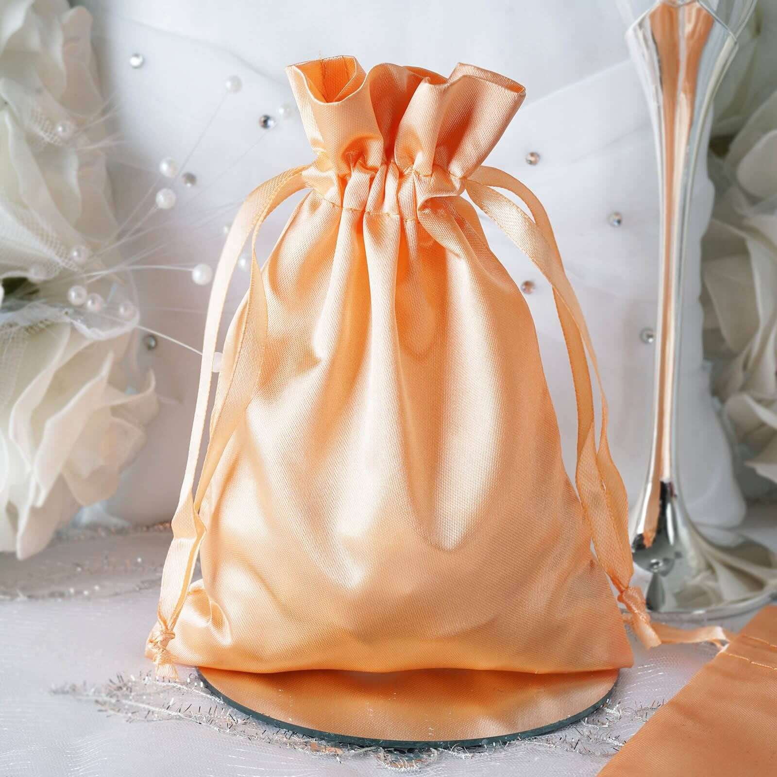 Efavormart 12PCS PEACH Satin Gift Bag Drawstring Pouch Wedding Favors ...