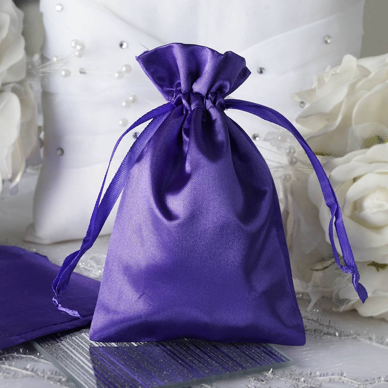 Efavormart 12PCS PURPLE Satin Gift Bag Drawstring Pouch Wedding Favors ...